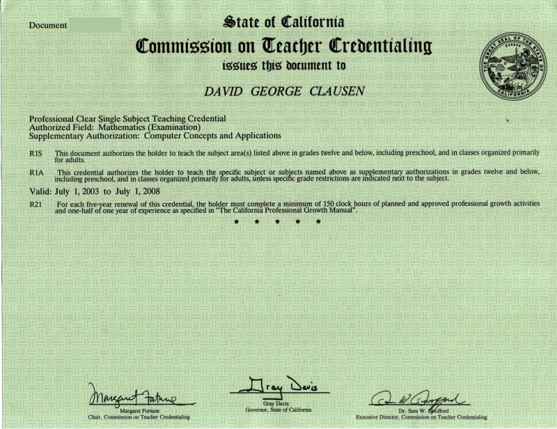 Clear Credential California Asking List
